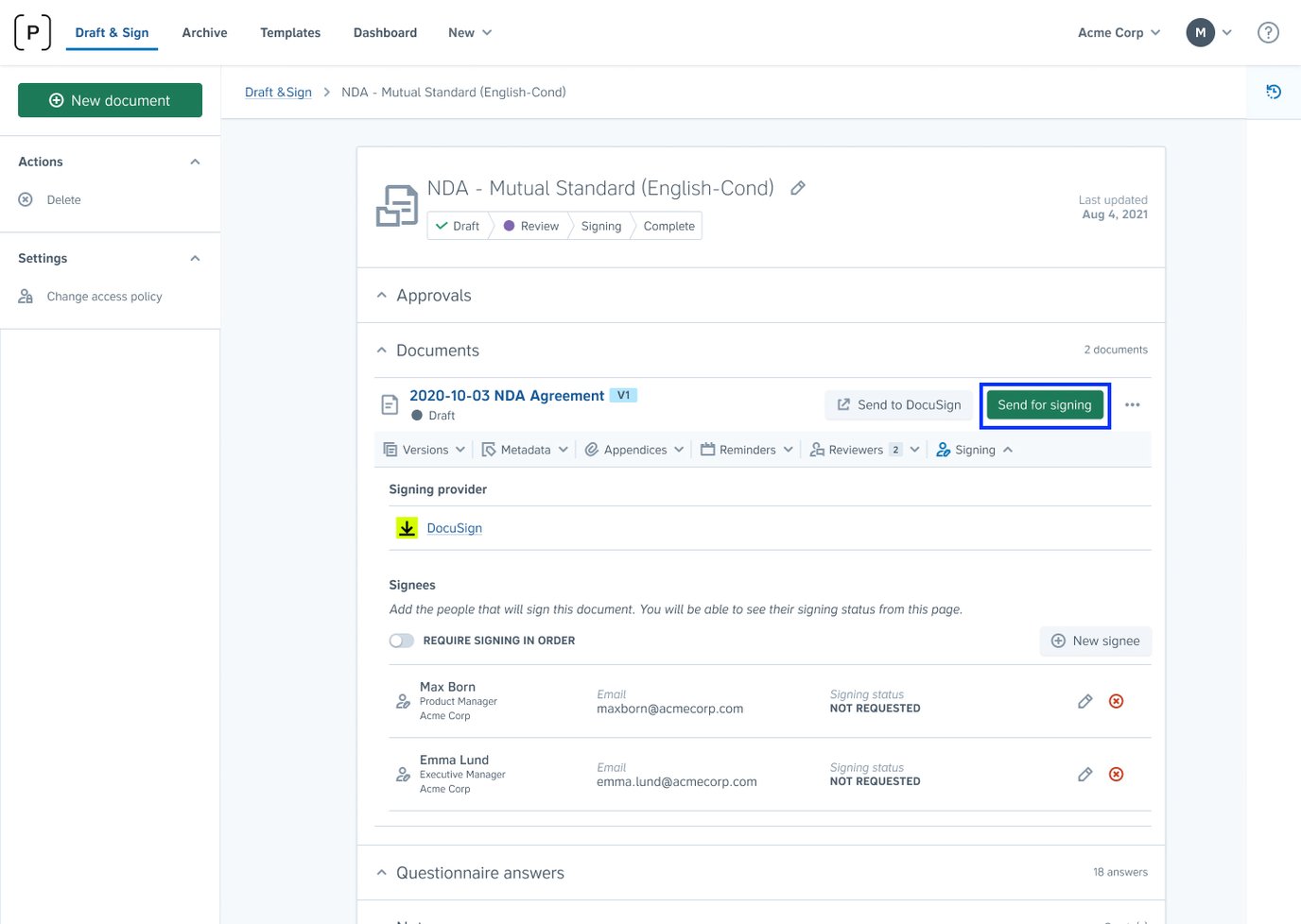 How do I connect my personal DocuSign account with Precisely?