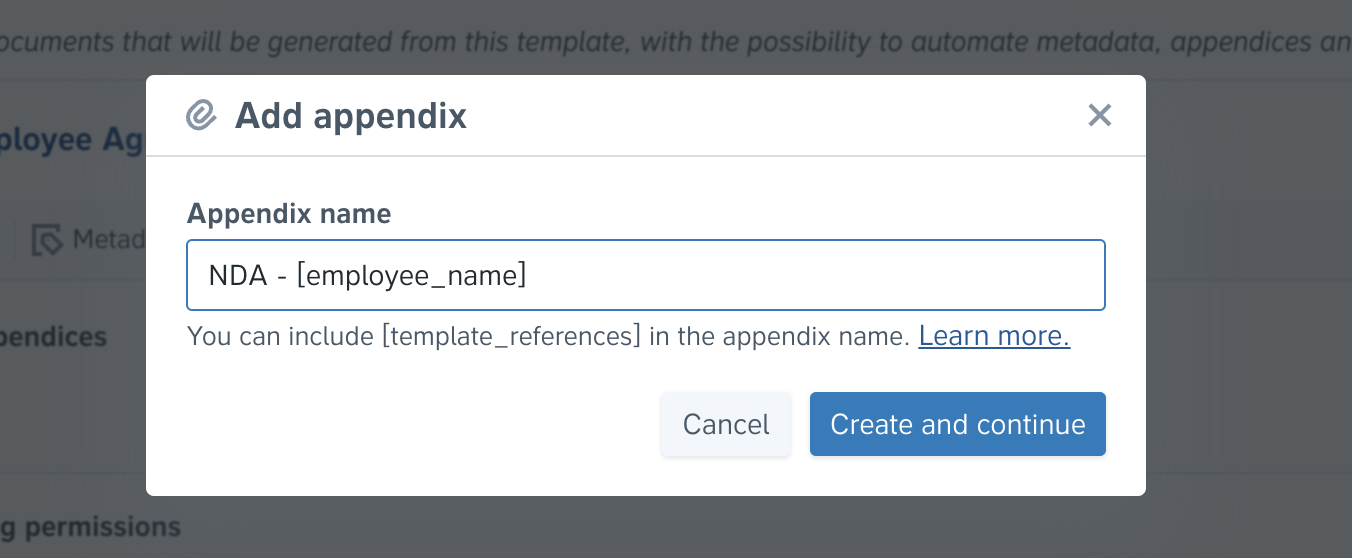 How do I add appendices to a template or a document?