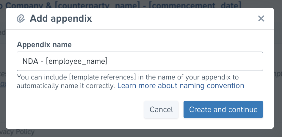 How do I add appendices to a template or a document?